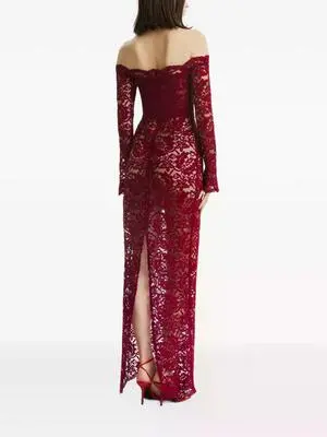 2310 STUDIO Off-shoulder Lace Maxi Dress - Red