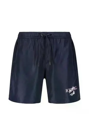 Iceberg Logo-patch Drawstring Swim Shorts - Blue