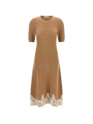 Alberta Ferretti Lace-hem Ribbed-knit Midi Dress