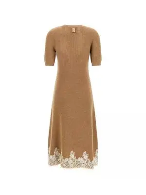 Alberta Ferretti Lace-hem Ribbed-knit Midi Dress