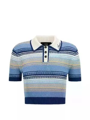 Amiri Striped-pattern Crochet Cropped Knitted Top - Blue