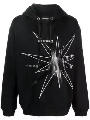 LES HOMMES Logo Star-print Drawstring Hoodie