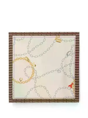 Patrizia Pepe Chain-print Logo-border Scarf - Neutrals