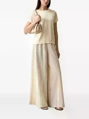 VICOLO Stripe-pattern Lace-trim Palazzo Pants