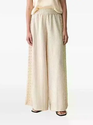 VICOLO Stripe-pattern Lace-trim Palazzo Pants - Neutrals