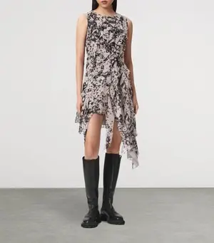 ALLSAINTS Ruffled Asymmetric Angie Midi Dress - White