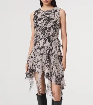ALLSAINTS Ruffled Asymmetric Angie Midi Dress - White