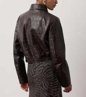 Ralph Lauren Croc-print Leather Moto Jacket
