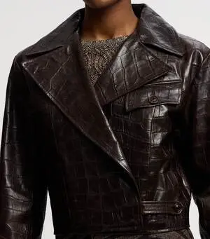 Ralph Lauren Croc-print Leather Moto Jacket