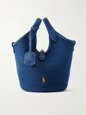 Polo Ralph Lauren Logo-embroidered Suede-trimmed Denim Tote - Blue