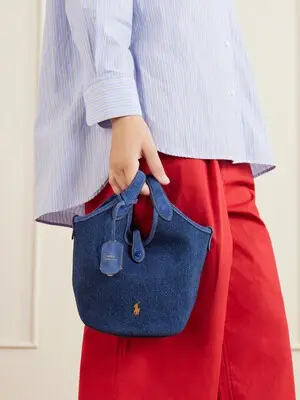 Polo Ralph Lauren Embroidered Suede-trimmed Denim Tote