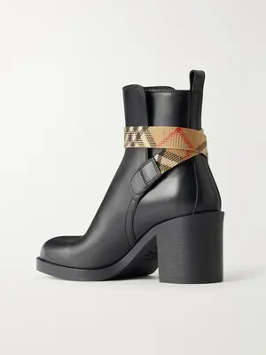 Burberry Huntley Checked Canvas-trimmed Leather Ankle Boots
