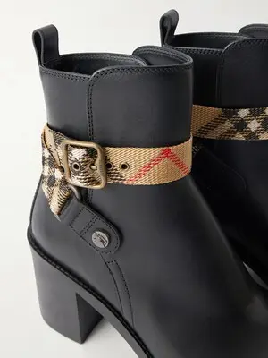 Burberry Huntley Checked Canvas-trimmed Leather Ankle Boots