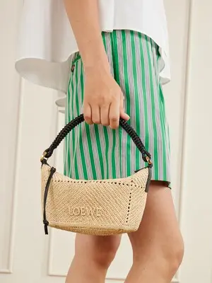 Loewe Paula's Ibiza Cala Leather-trimmed Raffia Pouch
