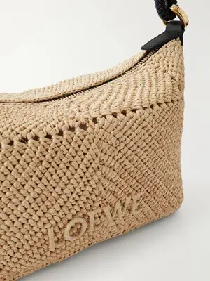 Loewe Paula's Ibiza Cala Leather-trimmed Raffia Pouch