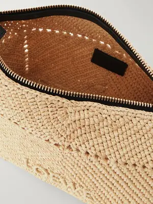 Loewe Paula's Ibiza Cala Leather-trimmed Raffia Pouch