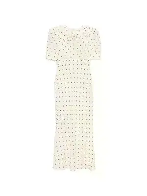 Alessandra Rich Polka-dot Ruffled Midi Dress - Neutrals
