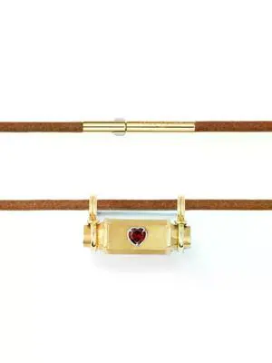 MARIE LICHTENBERG Heart Locket Necklace With Garnet Embellishment