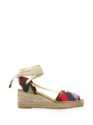 Versace Lola Striped Wedge Sandals - Black