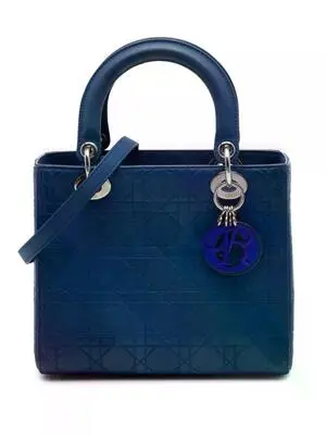 Dior 2013 Medium Ultra Matte Calfskin Embossed Cannage Lady Satchel - Blue