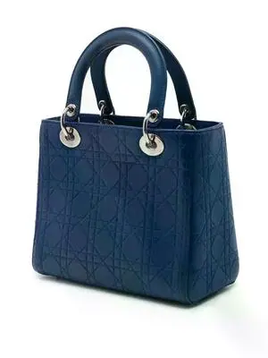 Dior 2013 Medium Ultra Matte Calfskin Embossed Cannage Lady Satchel - Blue