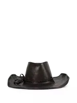 ANN DEMEULEMEESTER Grained-leather Braided-trim Hat