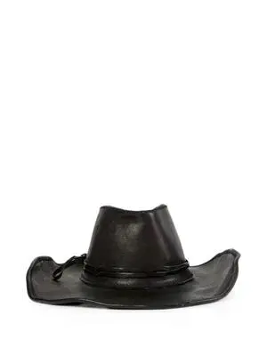 ANN DEMEULEMEESTER Grained-leather Braided-trim Hat