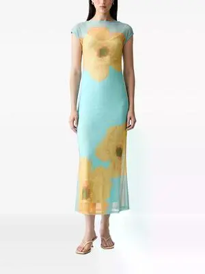 NEVER FULLY DRESSED Floral-print Mesh Midi Dress - Blue