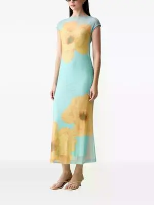 NEVER FULLY DRESSED Floral-print Mesh Midi Dress