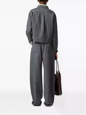Miu Miu Wide-leg Chambray Jeans With Embroidered Logo - Grey