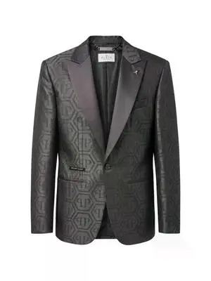 Philipp Plein Jacquard Blazer Regular Fit Monogram - Black