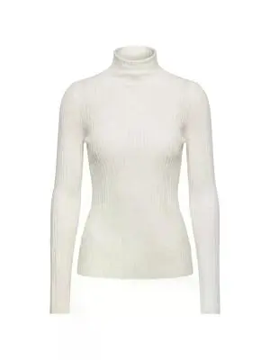 Patrizia Pepe Ribbed Funnel Neck Knit - Neutrals