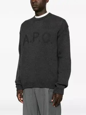 A.p.c. Logo Intarsia Crew Neck Sweater - Grey
