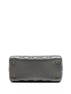 Dior 2019 Medium Metallic Lambskin Cannage Lady Satchel - Grey