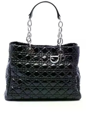 Dior 2011 Large Patent Cannage Lady Soft Shopping Tote Bag - Black