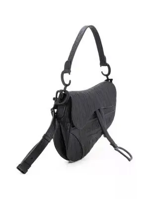 Dior Saddle Handbag Oblique Embossed Calfskin Medium Shoulder Bag - Black