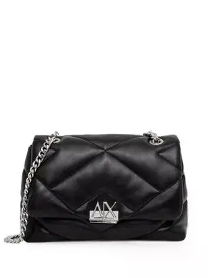 Armani Exchange Quilted Logo-plaque Shoulder Bag - Black