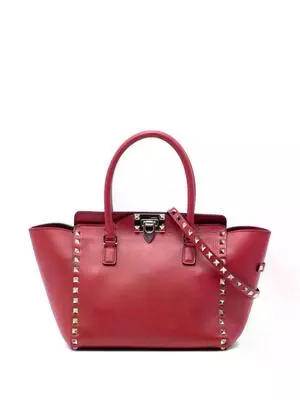Valentino Garavani 2018-2026 Small Leather Rockstud Trapeze Satchel - Red