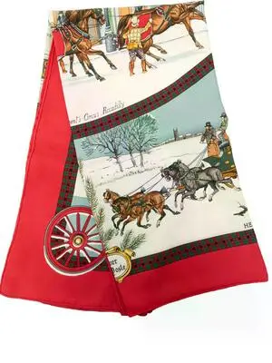 Hermès 20th Century L Hiver En Poste Silk Scarf 90 Scarves - Red