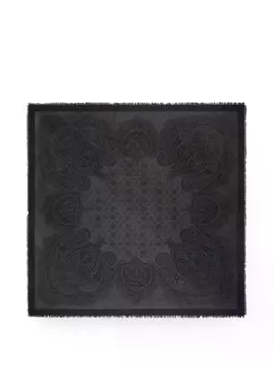 Etro Silk And Wool Jacquard Shawl With Tie Motif And Paisleys - Grey