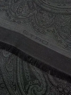 Etro Silk And Wool Jacquard Shawl With Tie Motif And Paisleys - Grey