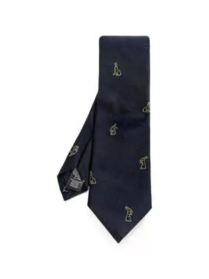 Paul Smith Rabbit-embroidered Silk Tie - Blue