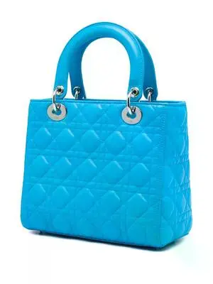 Dior 2014 Medium Lambskin Cannage Lady Satchel - Blue