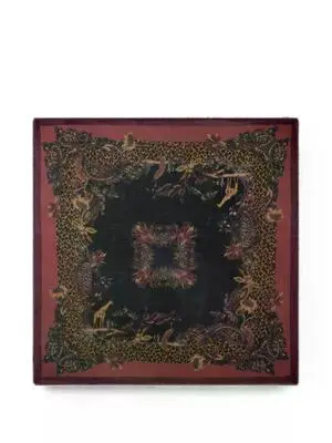 Etro Wool, Cashmere And Silk Shawl With Animal And Paisley Motif - Black