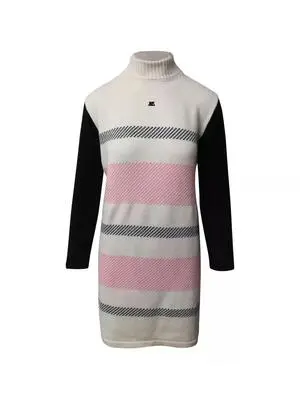 COURREGES Tartan Turtleneck Knit Dress - Neutrals