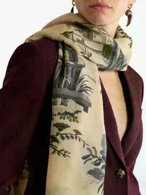 Etro Wool And Cashmere Scarf With Floral Motif - Neutrals