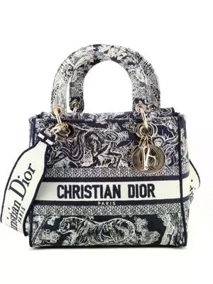 Dior Lady D-lite Embroidered Canvas Medium Satchel Bag - Blue