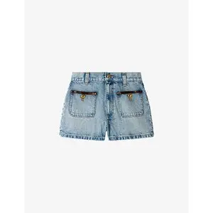 Sandro Leather-trim Faded Denim Shorts - Blue Jean