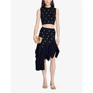 Sandro Asymmetric Studded Knitted Mini Skirt