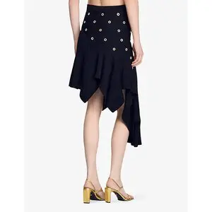 Sandro Asymmetric Studded Knitted Mini Skirt